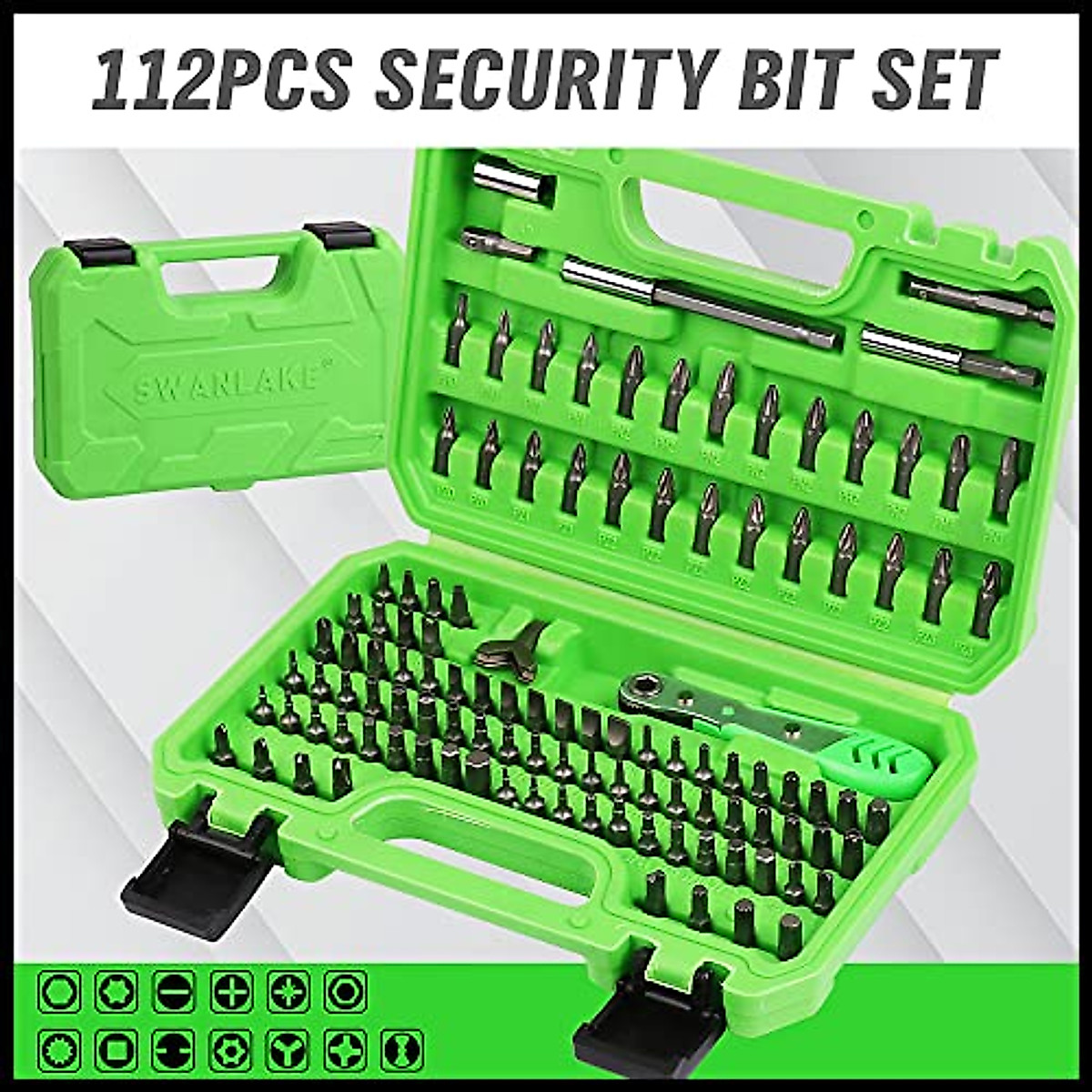 SWANLAKE 112PCS Security Bit Set Screwdriver Bit Set With Ratchet Wrench,Cr-V Steel