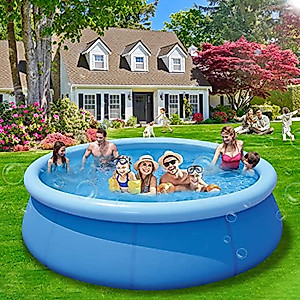 Raoccuy Above Ground Swimming Pool - 10ft x 30in for Family, Easy to Set Blow up Kiddie Pool, Inflatable Kids and Adults with Air Pump Outdoor Backyard Garden, Blue