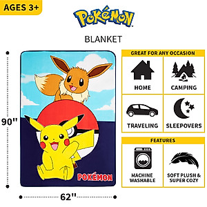 Franco Kids Bedding Super Soft Plush Micro Raschel Blanket, 62 in x 90 in, Pokemon - Design may vary