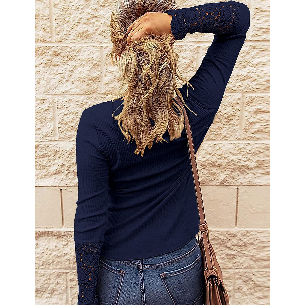 Kancystore Womens Fall Clothes Work Office V Neck Button Down Knitwear Cute Blouses Navy Blue M