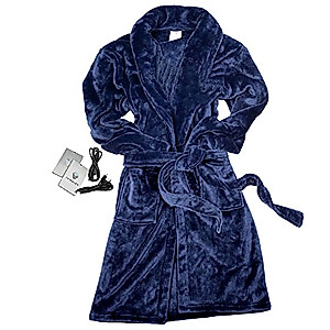 Jammies Bluetooth Robe - Ultra-Plush Unisex Bathrobe with Removable Bluetooth 5.0 Speaker Collar, 100% Polyester, Navy Blue, Medium