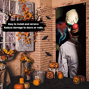 Tranqun Halloween Clown Decorations Scary Clown Ghost Door Cover 79 x 35 Inches Creepy Clown Window Decals Garage Door Backdrop Wallpaper Sticker for Halloween Party Favors Home Decor(Clown)