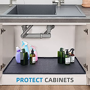 MEIKEYI Under Sink Mat - Kitchen Sink Mats Cabinet Liner Silicone Drip Tray 34" x 22" Unique Drain Function Design , Under Sink Mats for Kitchen Waterproof Bathroom Cabinet Equal Multiple Scenes