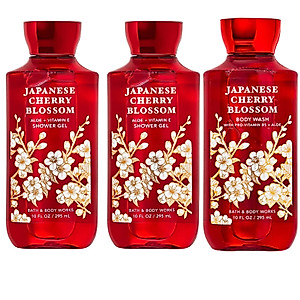 Japanese Cherry Blossom Shower Gel Body Wash - Set of THREE (3) bottles (10 oz ea) -- Bath & Body Works Signature Collection
