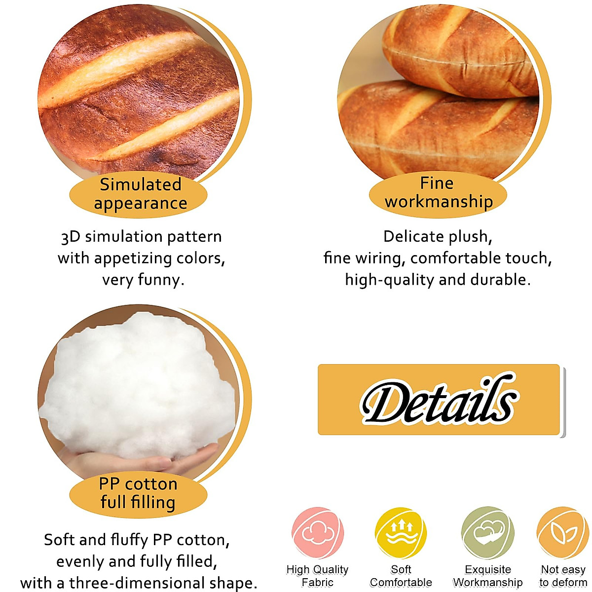 zhidiloveyou Bread Pillow Funny Stuffed Bread Shaped Pillow Small Plush Toy for Kids, 11.8 in