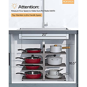 ROMATIA Pot and Pan Organizer Rack for under Cabinet, Heavy Duty Pot Pan Rack under Sink Organizers and Storage, Pot lid organizer, Kitchen Cabinet Organizer with 7 Adjustable Shelves