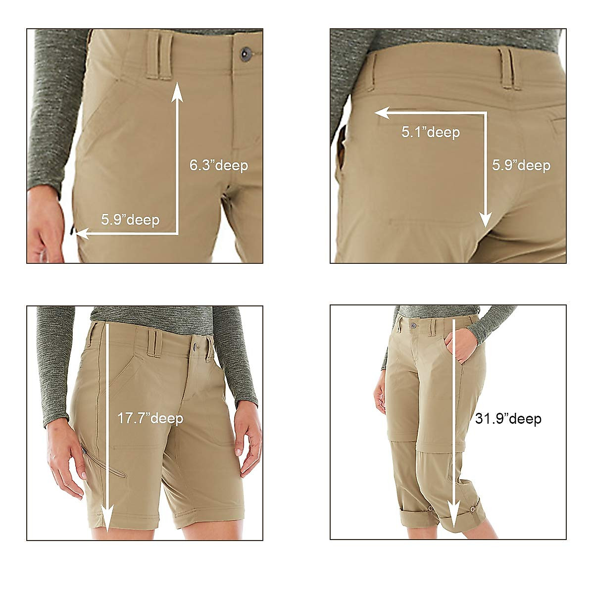 Women's Hiking Pants Convertible Lightweight Quick Dry Outdoor Travel Camping Safari Pants,2192,Blue,2