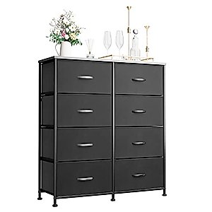 Devoko Dresser for Bedroom with 8 Drawers, Wide Chest of Drawers with Fabric Bins, Storage Organizer Unit with Steel Frame and Wooden Top for Living Room, Closets, TV Stand,Hallway and Entryway