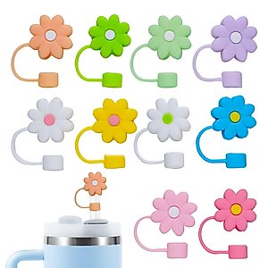 10pcs Flower Silicone Straw Covers Cap for Stanley Cup,Reusable Drinking Straw Covers Compatible for Stanley 30&40 Oz,Straw Toppers for Stanley Cups Accessories