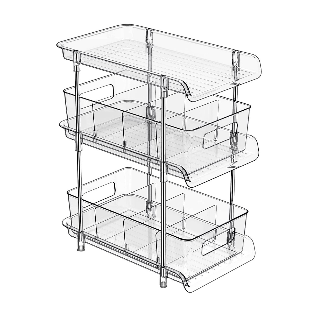 XIANKE 3 Tier Clear Bathroom Organizer 2 pack,Under Sink Closet Organizers and Storage, Pull-Out Pantry Organization and Storage Vanity Skincare Cosmetic Organizer Medicine Bins