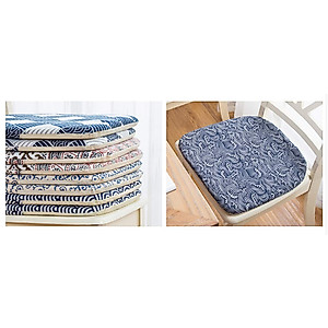 Peacewish Japanese Chair Pad Seat Cushions Cotton Linen Chair Cushion， Non Slip，Washable (Blue, Set of 2)