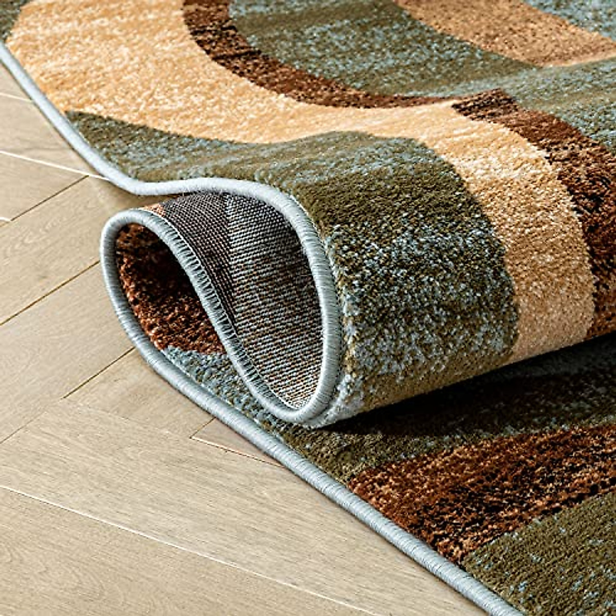 Hudson Waves Blue Brown Geometric Modern Casual Area Rug 5x7 ( 5'3" x 7'3" ) Easy to Clean Stain Fade Resistant Shed Free Abstract Contemporary Natural Lines Multi Soft Living Dining Room Rug