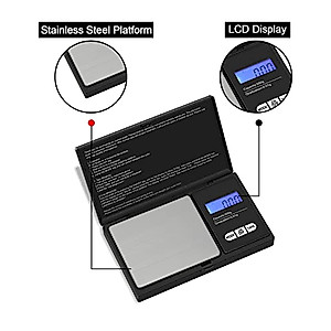 500x0.01g Digital Scales, VIAFOIA Portable High Precision Scales with Back-lit LCD Display, Mini Pocket Kitchen Weighing Scale for Jewellery Gold Food Coffee Herb Coin (Battery Included)