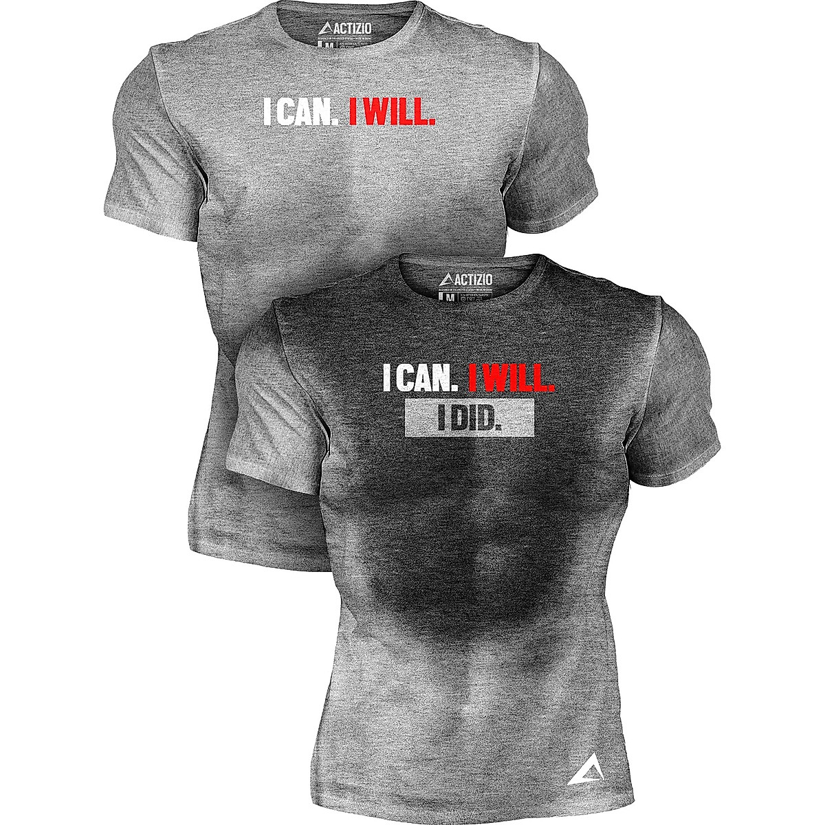Actizio Men's Workout Shirt Cotton Fabric T-Shirt Short Sleeve Sweat Activated Motivational Exercise Gym Athletic Fit Moisture Wicking Fitness Shirt - I Can I Will (Size S)
