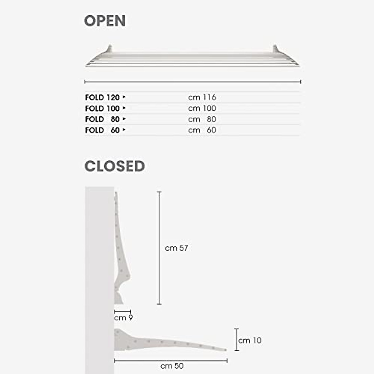 foxydry Fold, Wall-Mounted Clothes Drying Rack, Vertical Folding Indoor Outdoor Clothes line in Aluminium Steel (100 cm)