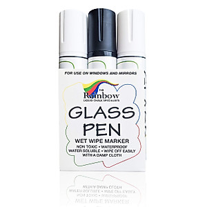 Glass Pen Window Marker: Jumbo Liquid Chalk Markers for Glass Washable, Car Marker & Mirror Paint Pen - Graduation Car Windows, Storefront Windows & Party, Holiday (3 Pens - Black & White - Wide Tip)