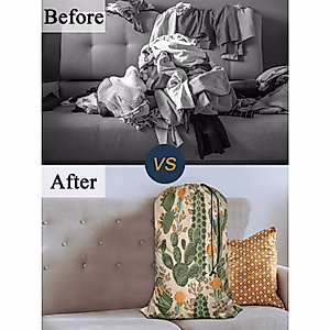 Swono Succulent Cactus Extra Large Laundry Bag with Drawstring Closure 28"x40", Retro Mexican Orange Flowers Exotic Tropical Plants for College, Dorm and Apartment Dwellers