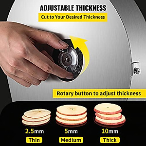VEVOR Electric Food Slicer, 10In Manual Vegetable Fruit Slicer, 0-0.4 In Adjustable Thickness Fruit Slicer Machine with Removable Stainless Steel Blade, Non-Slip Feet Commercial Food Slicer, Silver
