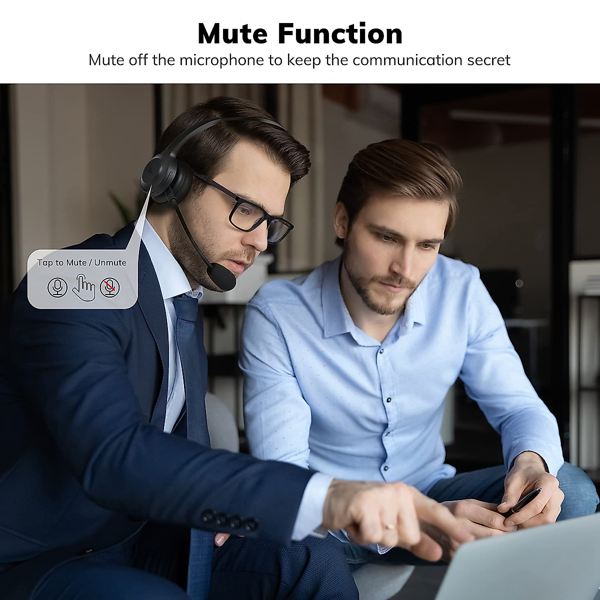 ELEVOC Trucker Bluetooth Headset with Microphone Noise Cancelling & Mute Button Telephone Headsets for PC Cell Phones Wireless On-Ear Headphone with Charge Stand for Zoom Meetings Skype Home Office