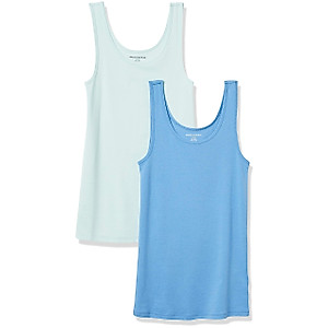 Amazon Essentials Women's Slim-Fit Tank, Pack of 2, Aqua Blue/French Blue, Small