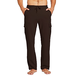 Willit Men's Cotton Yoga Sweatpants Athletic Lounge Pants Cargo Open Bottom Joggers Straight Leg Casual with Pockets Coffee XL