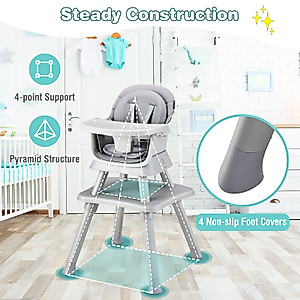 HONEY JOY 8 in 1 Baby High Chair, Convertible Highchair for Babies and Toddlers/Table and Chair Set/Building Block Table/Booster Seat/Stool/Toddler Chair with Safety Harness (Gray)