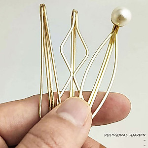 16 Pieces Geometric Metal Hair Pins, Pearls Hair Clips Elegant Hair Barrettes Bridal Gold Metal Bobby Pins Dainty Embellished Bobby Pins for Woman and Girls