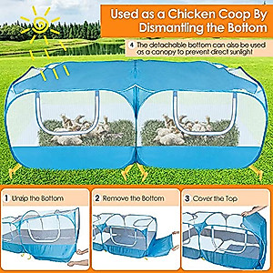 Lukovee Small Animals Playpen, Chicken Pen with Escape-Proof Detachable Bottom & 4 Zipper Doors, Breathable Foldable Portable Large Chicken Run Coop for Puppy Duck Kitten Rabbits Outdoor Yard (Blue)