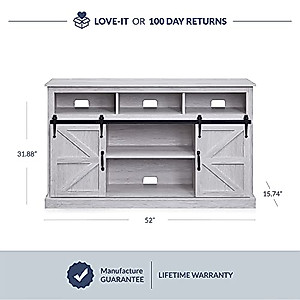BELLEZE Modern 52 Inch Farmhouse Highboy TV Stand & Media Entertainment Center Console Table for TVs up to 55 Inch with Sliding Barn Door and Storage Cabinets - Parker (Stone Gray)