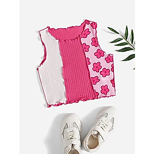 SOLY HUX Girls Colorblock & Floral Print Ribbed Knit Tank Top Cute Clothes Fashion 2023 White and Pink 10Y