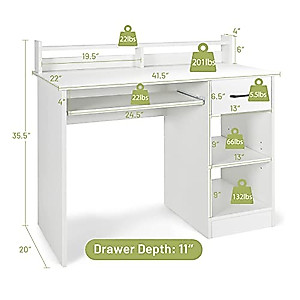 Tangkula White Computer Desk with Drawer & Keyboard Tray, 22 Inch Wide Modern Study Writing Desk with Desktop Hutch & Storage Shelves for Kids, Wood PC Laptop Desk, Desk for Bedroom