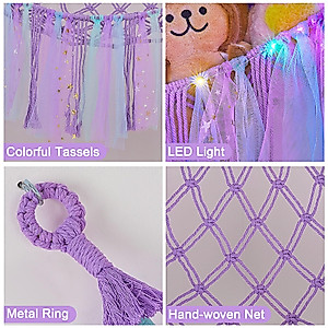 FIOBEE Stuffed Animals Net or Hammock with LED Light, Toy Hammock Hanging Stuffed Animals Storage Organizer Holder Room Décor for Nursery Kids Bedroom