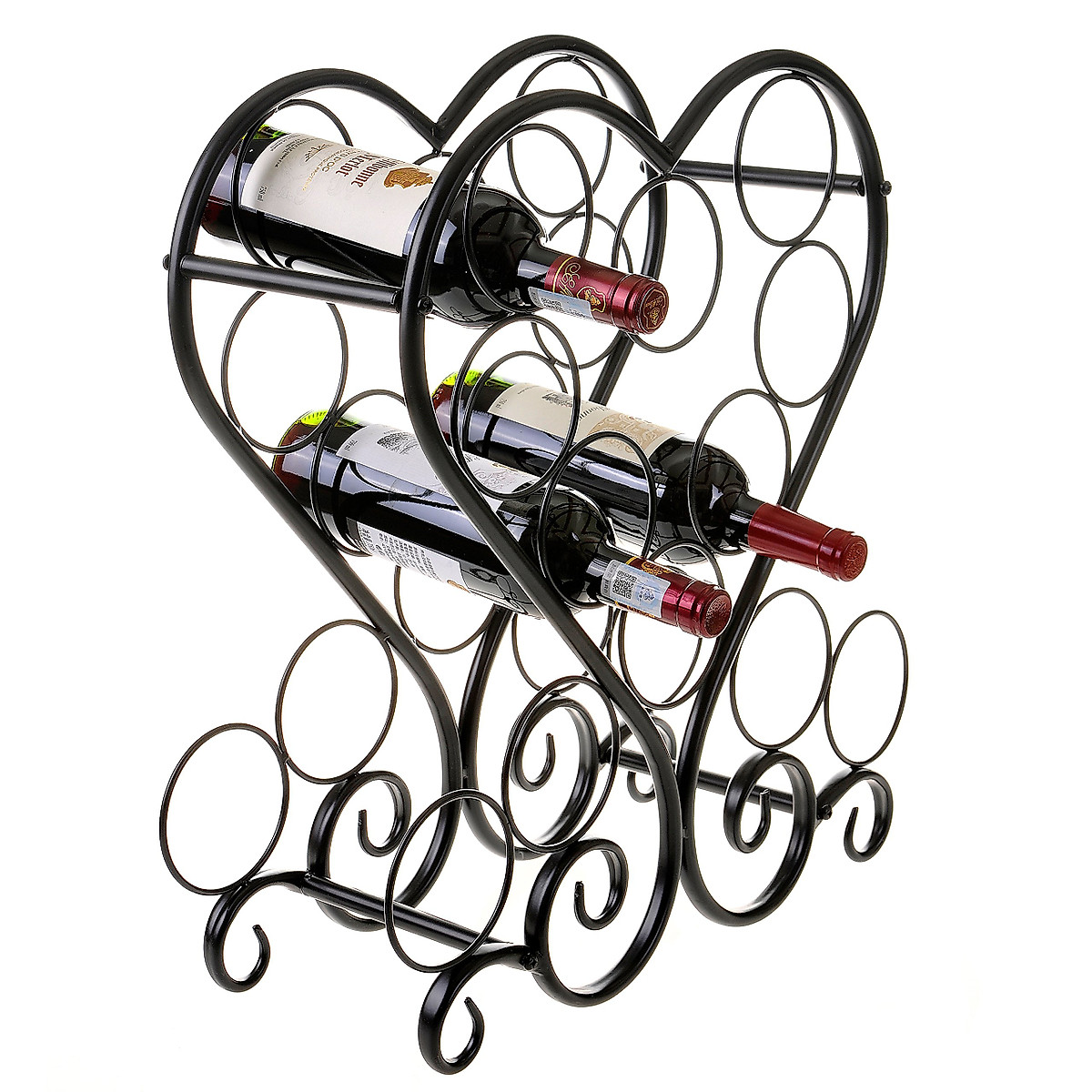 MyGift Metal Wine Bottle Rack, Tabletop 12-Bottle Wine Rack Holder with Heart Shaped Scrollwork Design