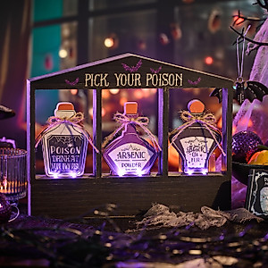 Valery Madelyn Halloween Table Decor Indoor, Lighted Spooky Halloween Decorations Pick Your Poison Wooden Sign, 12Inch Small Cute Halloween Collectible Figurines for Home Office Room Desk Tray Gifts