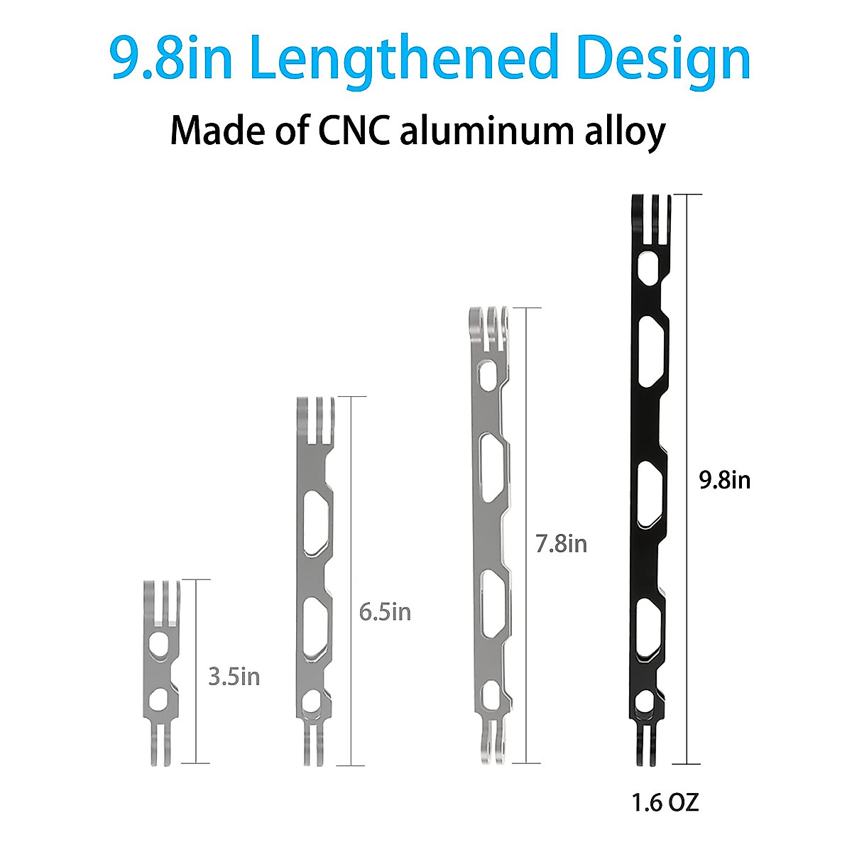 PellKing Black Aluminum Alloy Extension Arm for Insta360 Cameras, 25cm Long