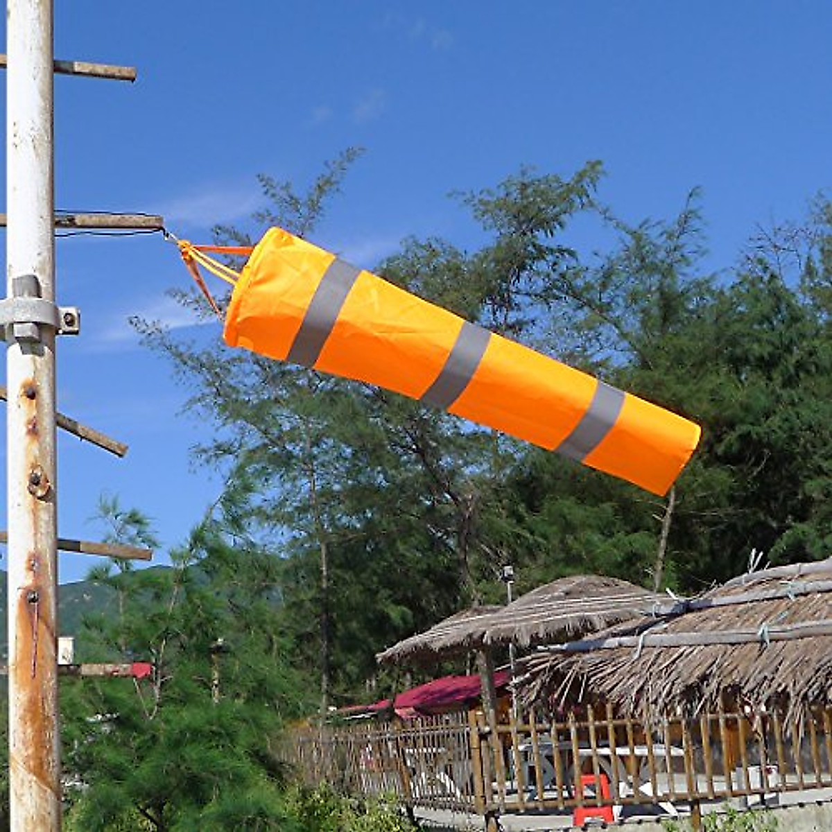 CrocSee Airport Windsock Outdoor Hanging Heavy Duty Orange Rip-Stop Wind Sock Windsocks with Reflective Belts Length(30")