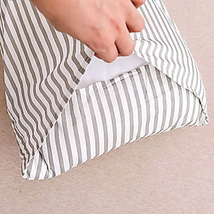 JELLYMONI 100% Natural Cotton Striped Standard Pillowcases Set, 2 Pack White and Grey Stripes Pattern Printed Pillow Covers with Envelope Closure(Pillows are not Included)