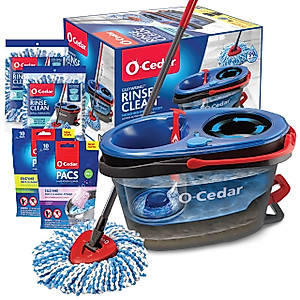 O-Cedar EasyWring RinseClean Microfiber Spin Mop & Bucket Floor Cleaning System with 2 Extra Refills with Citrus and Lavender Pacs (Variety Pack)