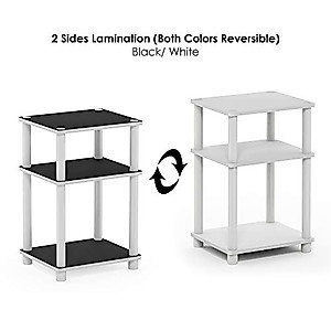 Furinno Just 3-Tier Turn-N-Tube End Table / Side Table / Night Stand / Bedside Table with Plastic Poles, 2-Pack, White/White