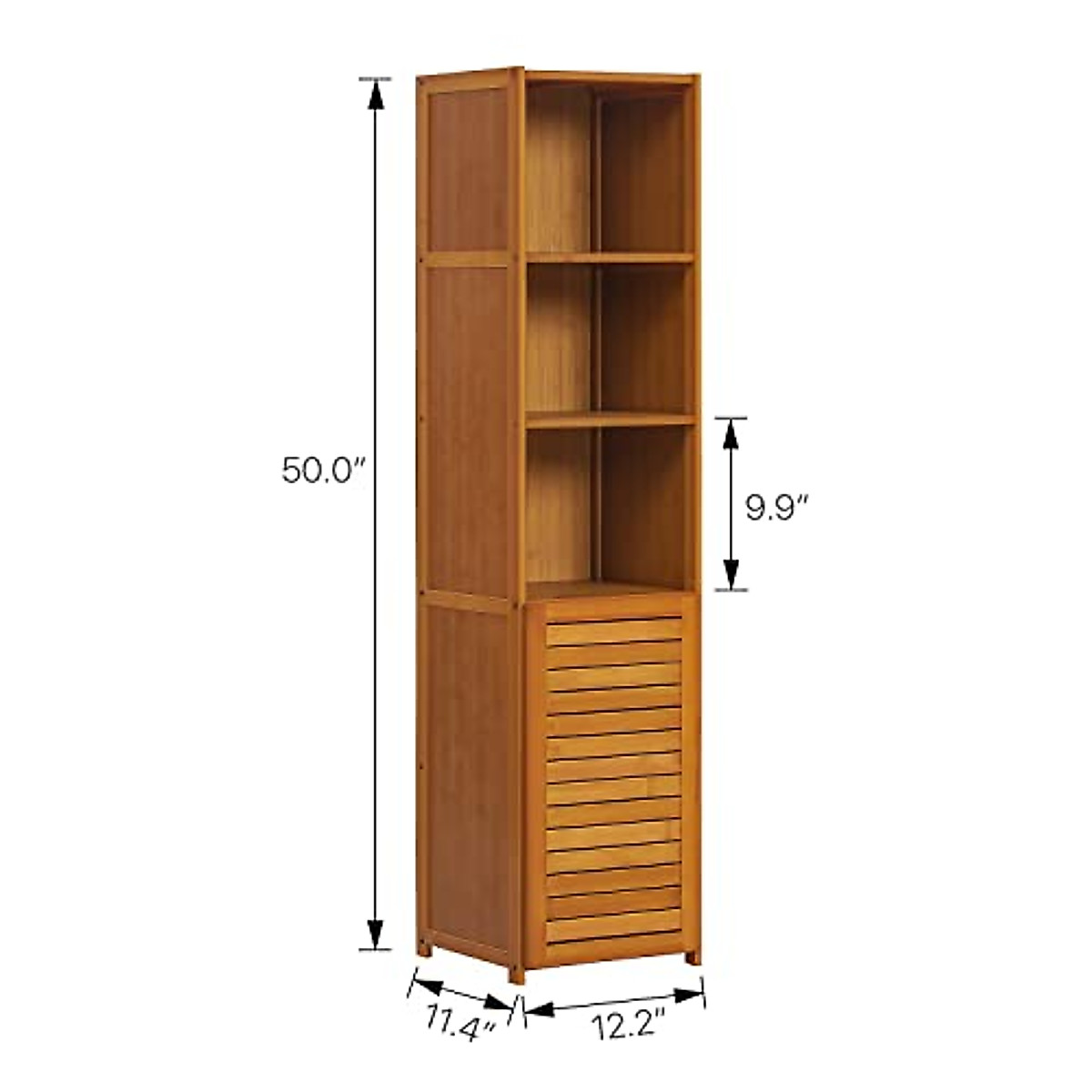 MoNiBloom Bookcase with Shutter Door and Shelves, Bamboo 5 Tier Bookshelf Display Shelf with Storage Cabinet Organizer for Living Room Bedroom Kitchen, Brown