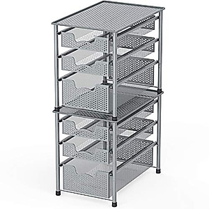 Simple Houseware Stackable 3 Tier Sliding Basket Organizer Drawer, Silver