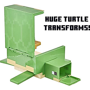 Minecraft Transforming Turtle Hideout, Authentic Pixelated Video-Game Role Play, Electronic, Action Toy to Create, Explore and Survive, Steve, Turtle, Collectible Gift for Fans Age 6 Years and Older