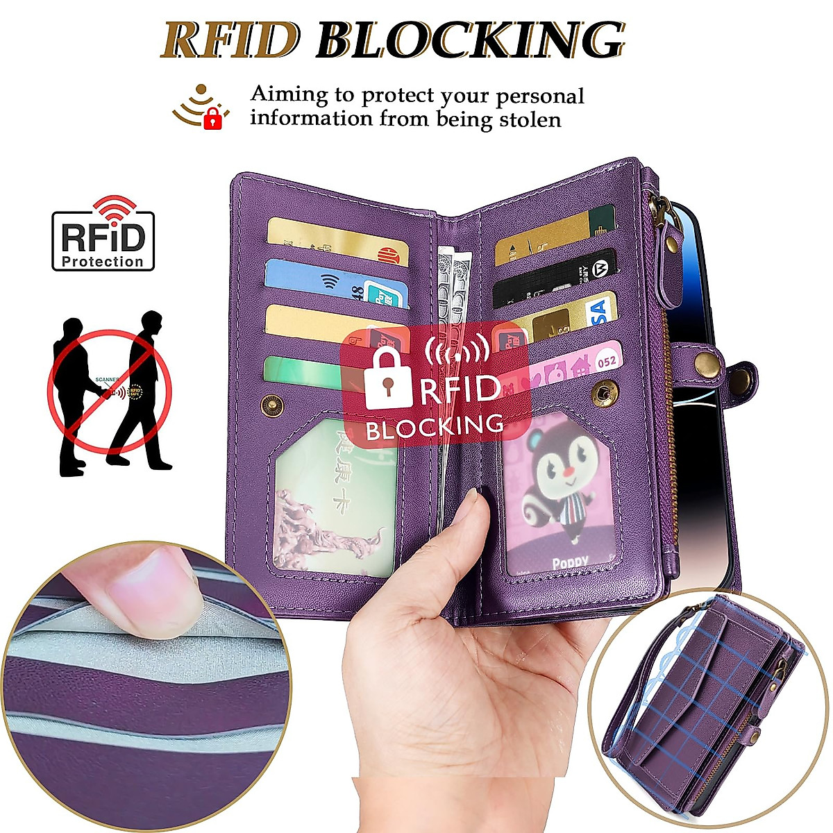 DKDKSIP for Samsung Galaxy S23 Ultra Wallet Case for Women, [Wireless Charging] [RFID Blocking] [12 Card Holder], Leather Detachable Magnetic Strap Phone Case for Galaxy S23 Ultra 6.8", Purple