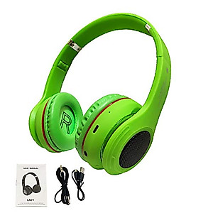 Kids Bluetooth Headphones,LED Light Up Wireless/Wired Headset,85 dB Volume Limiting Foldable Headphones,Built-in Mic,Support FM Radio/Micro SD/TF,for Phone/Tablet/Pad/PC/Kindle/Laptop/TV(Green)