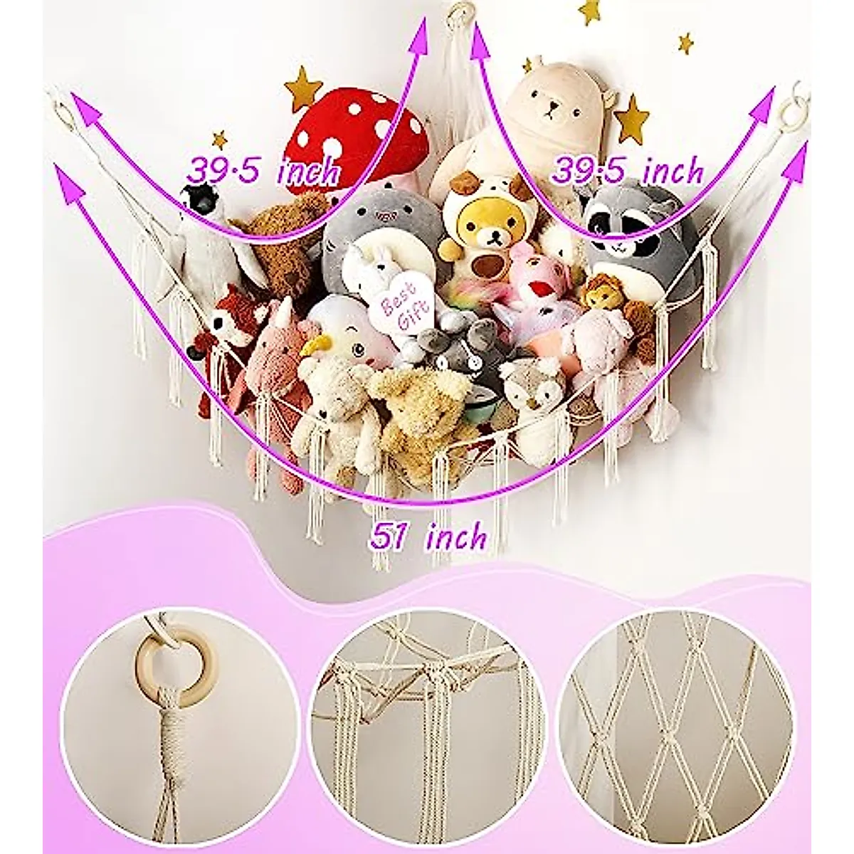 Stuffed Animal Storage Hammock or Net - Large Toy Hammock Net for Stuffed Animals Corner - Hanging Stuff Animal Organizer Holder Ideas for Plush Plushie Display - Ceiling Pet Nets on Wall Bedroom