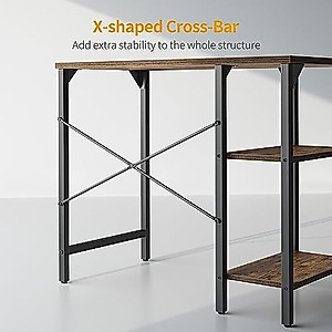 BANTI Small Computer Desk, 35 Inch Home Office Desk with 2Storage Shelves on Left or Right Side, Study Writing Desk with Storage Bag, Rustic Brown