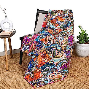 RAJRANG Multicolor Patchwork Quilt Vintage Indian Reversible Quilted Throw Blanket Super Soft and Warm Living Room Decorative for Sofa and Couch 51 x 67 Inches