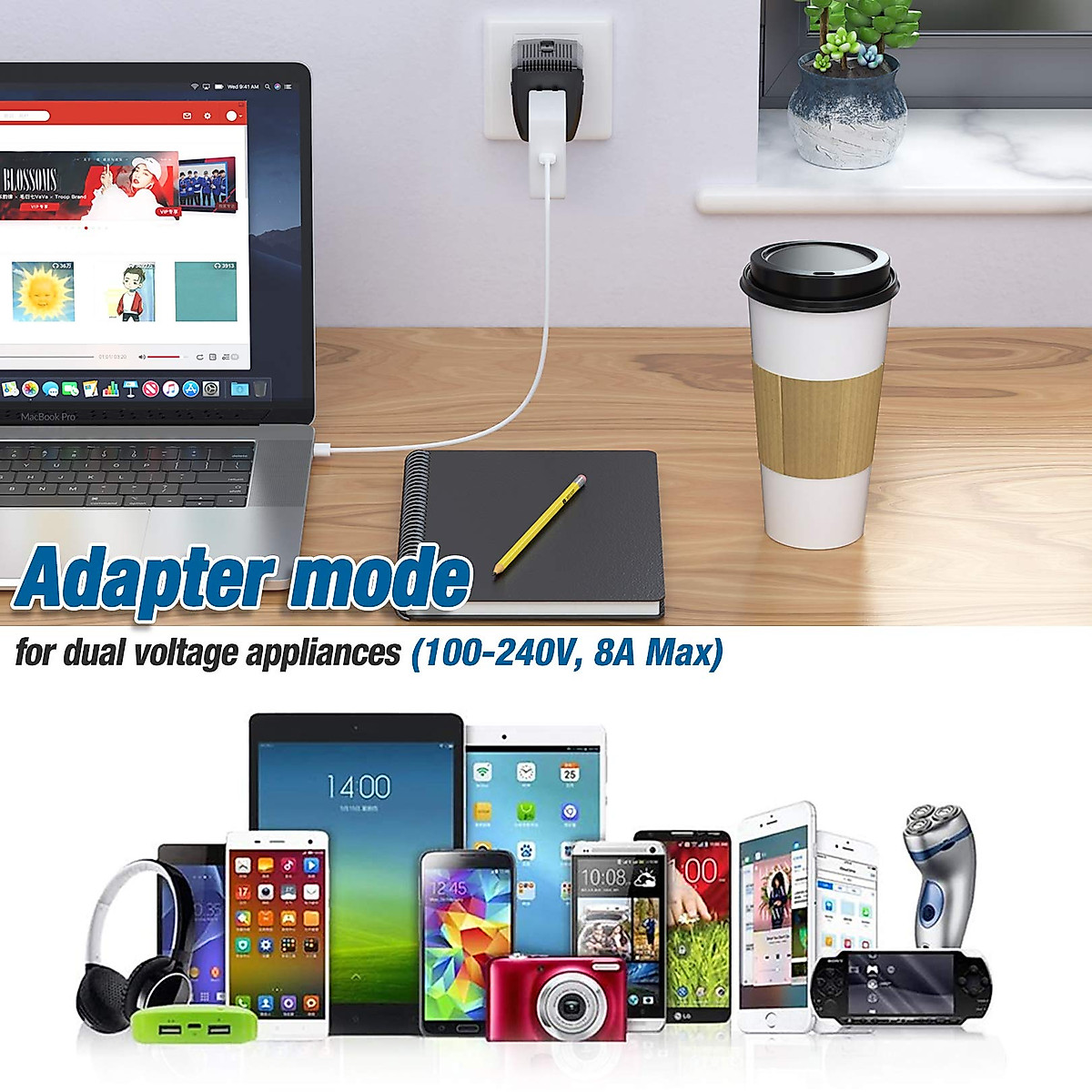 2000Watts Travel Adapter and Converter Combo Step Down Voltage 220V to 110V for Hair Dryer Laptop Cell Phone Travel Adapter Converter for US to UK Europe AU Over 150 Countries