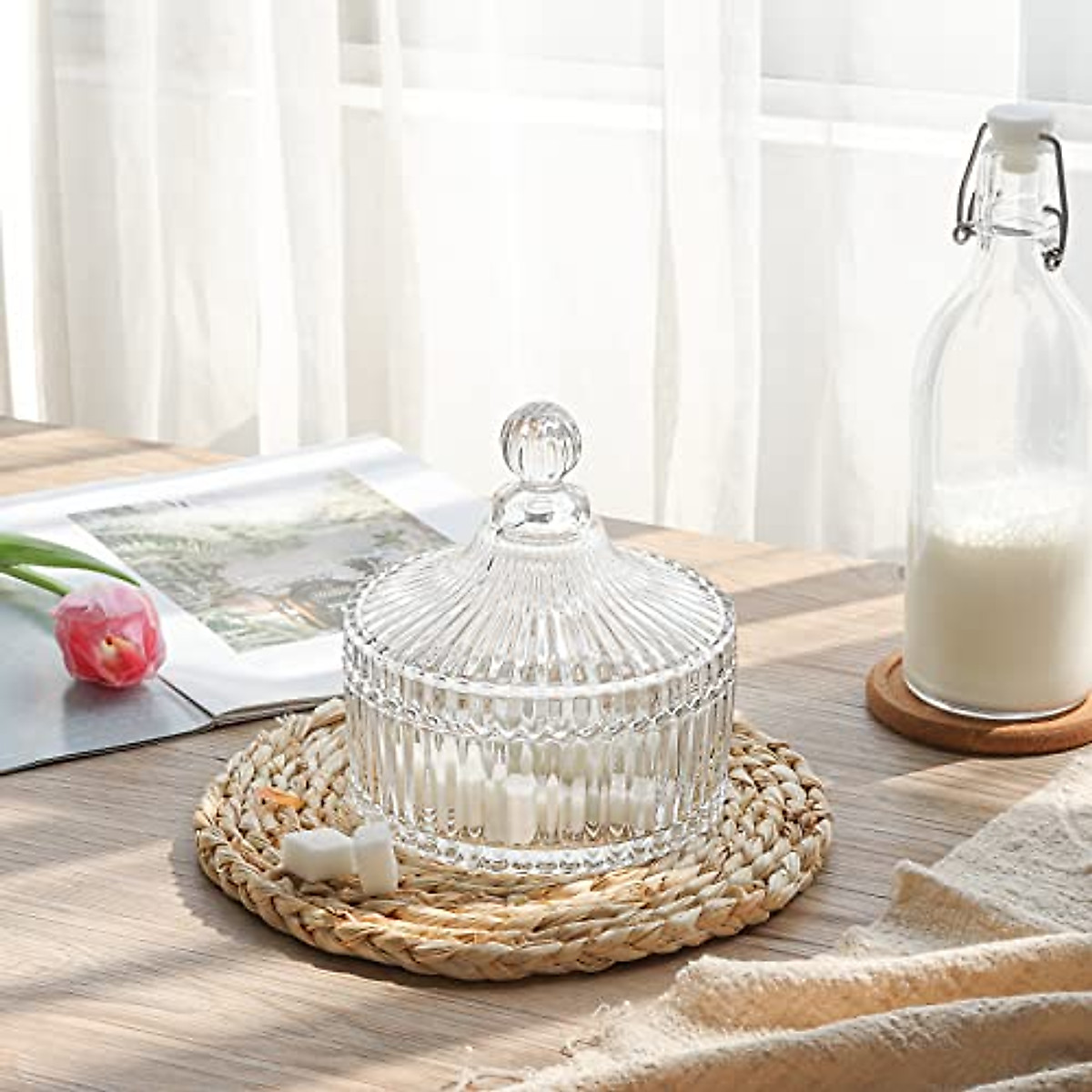 ComSaf Glass Covered Candy Jar Candy Dish (Diameter 5.5 Inch), Candy Bowl with Lid, Gift for Christmas, Birthday, Wedding Anniversary, Valentine's day, Mother's day, Housewarming