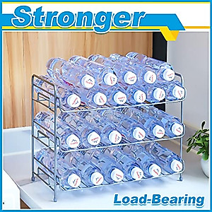 Mefirt Water Bottle Organizer, 3-Tier Water Bottle Organizer for Cabinet, Tumbler Travel Cup Holder, Pantry Kitchen Stackable Storage Rack for Shaker Baby Bottle, Wine, Can, Drying Rack (Silver)